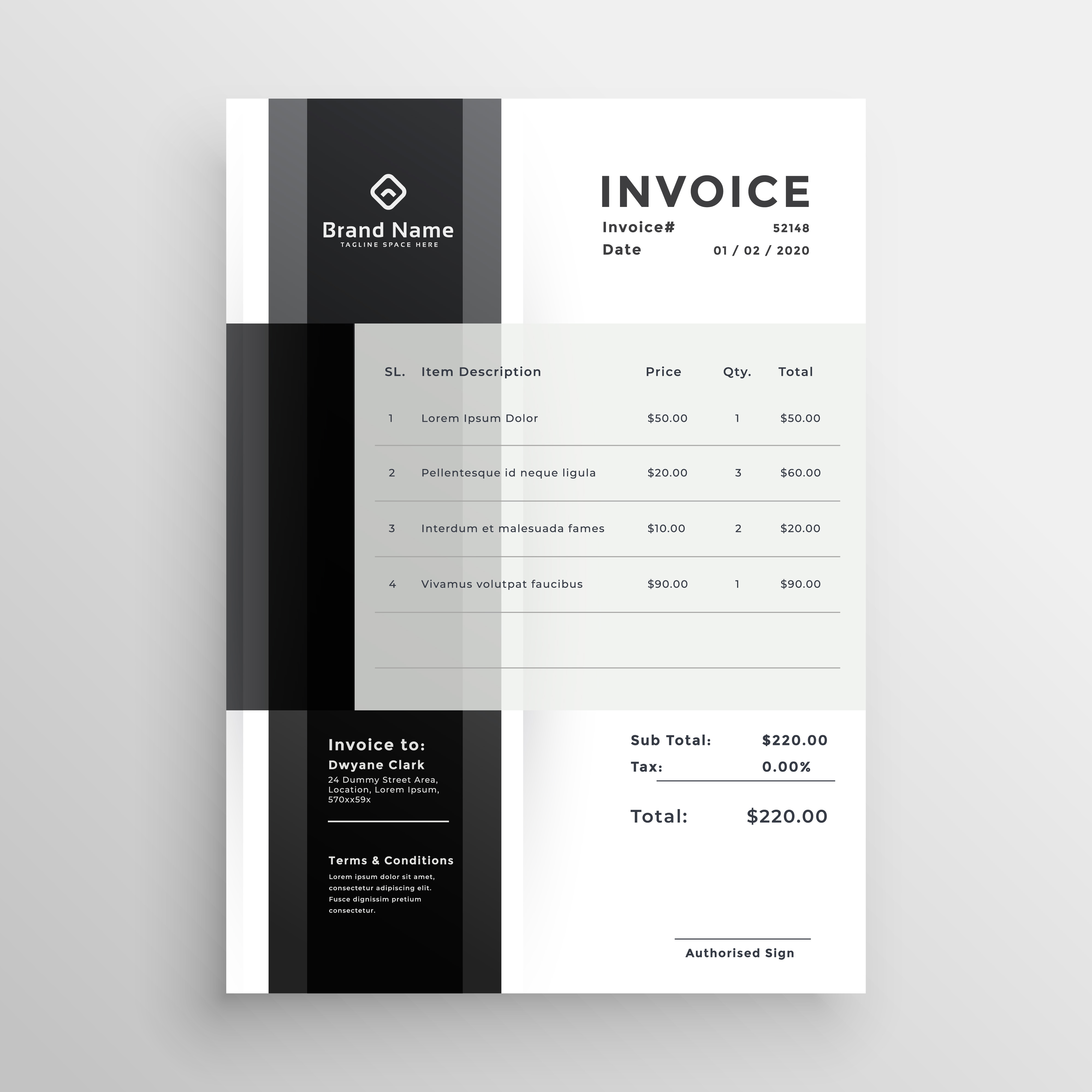 Hóa đơn FIK-BIL 000053 đen xám đơn giản